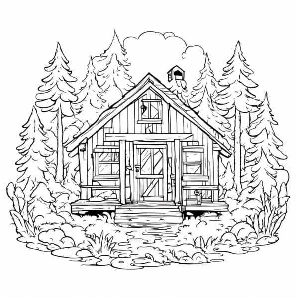 Download Black and White Cabin in the Woods Coloring pages Online ...