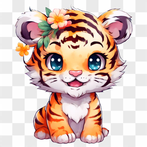 Download Kawaii Cartoon Tiger Cub with Flowers Kawaii Online - Creative ...