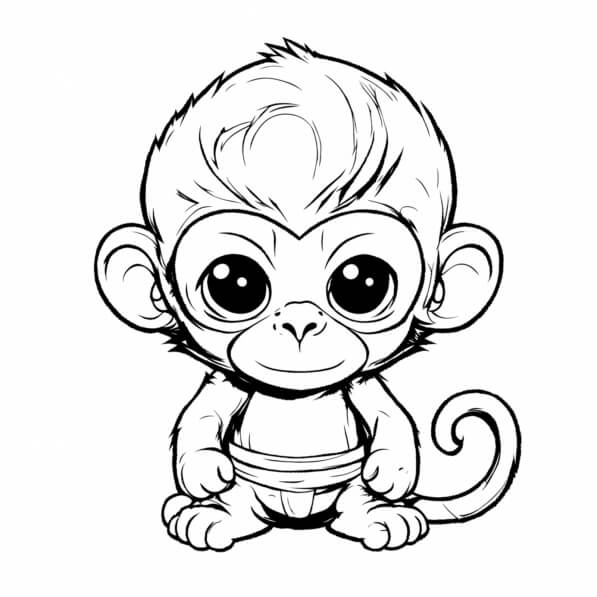 Download Baby Monkey Coloring Page Coloring pages Online - Creative Fabrica