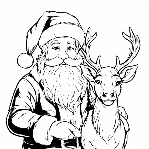 Download Kerstman met Rendier - Zwart en Wit Afbeelding Kleurplaten ...