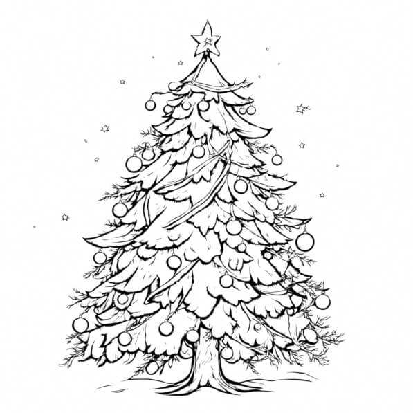 Pobierz narzędzie Czarno-biały rysunek choinki bożonarodzeniowej ...