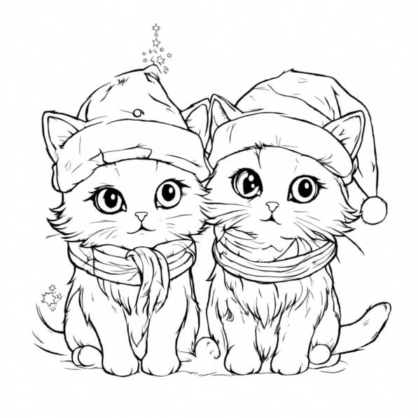 Download Two Cute Cats in Santa Hats Coloring Page Coloring pages ...