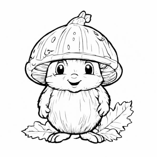 Download Cute Squirrel with Mushroom and Leaves Coloring Page Coloring ...