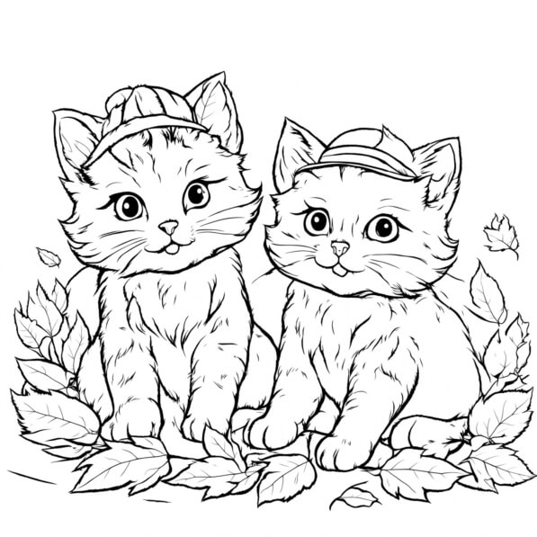 Download Cute Kittens in Fall Coloring Page Coloring pages Online ...