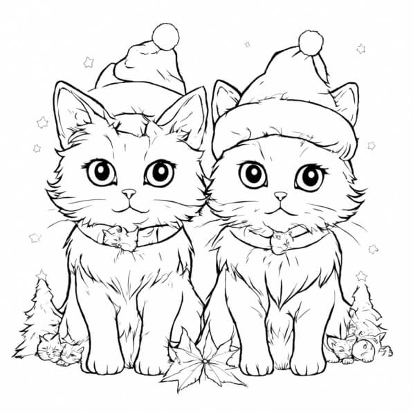 Download Two Cute Cats in Santa Hats Coloring Page Coloring pages ...