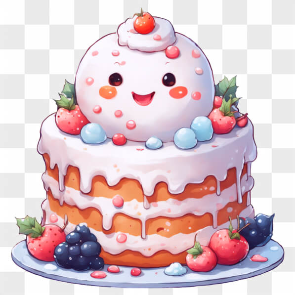 Download Kawaii Cake with Frosting, Berries, and Smiley Faces Kawaii ...
