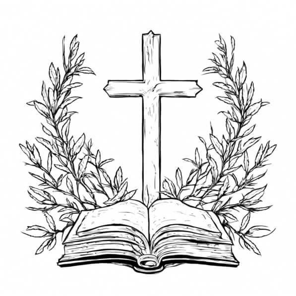 Download Religious Drawing: Open Book with Cross and Laurel Wreath ...
