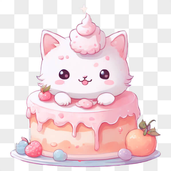 Download Kawaii Image: Cute White Cat on Ice Cream Cake Kawaii Online ...