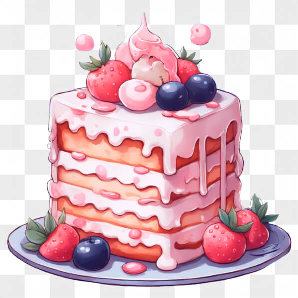 Download Kawaii Pink Cake with Fresh Berries and Icing Kawaii Online ...