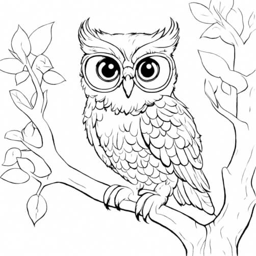 Download Owl on Tree Branch Coloring Page Coloring pages Online ...