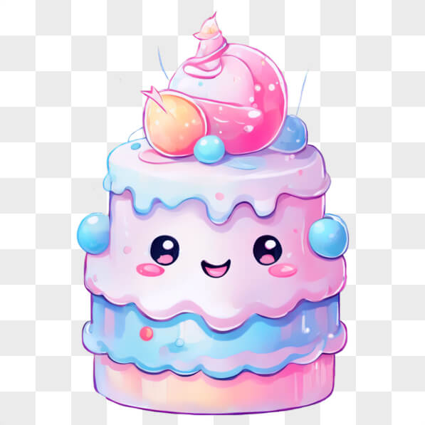 Download Kawaii Cake with Blue, Pink, and Yellow Frosting Kawaii Online ...