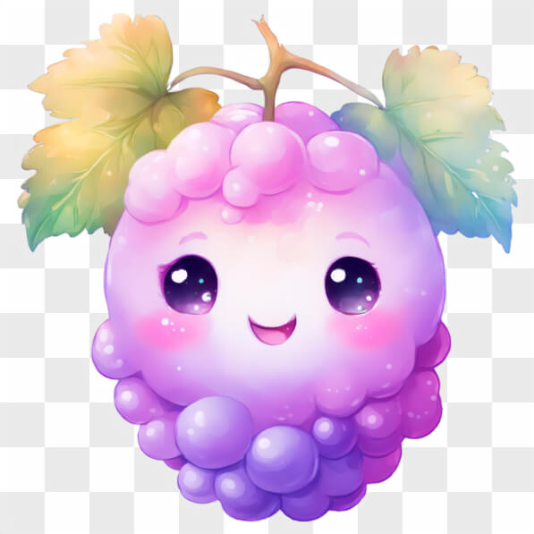 Télécharger Raisin violet Kawaii avec des yeux mignons et des feuilles ...