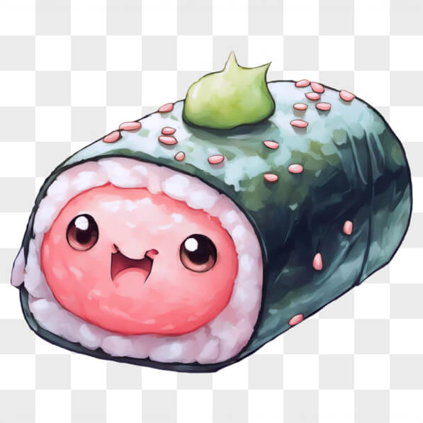 Download Kawaii Sushi Rolls with Green Leaves and Smiling Faces Kawaii ...