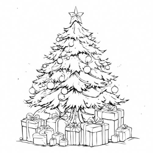 Download Christmas Tree Coloring Page with Presents Coloring pages ...