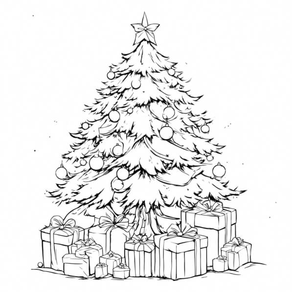 Download Christmas Tree Coloring Page with Presents Coloring pages ...