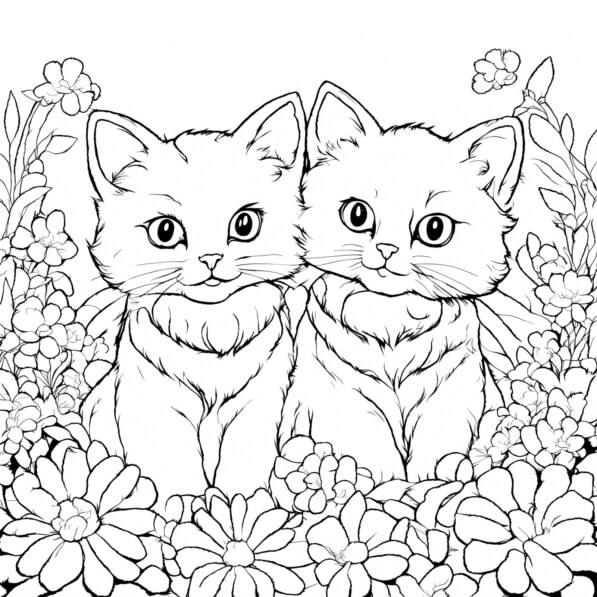 Download Kittens in Field of Flowers Coloring Page Coloring pages ...