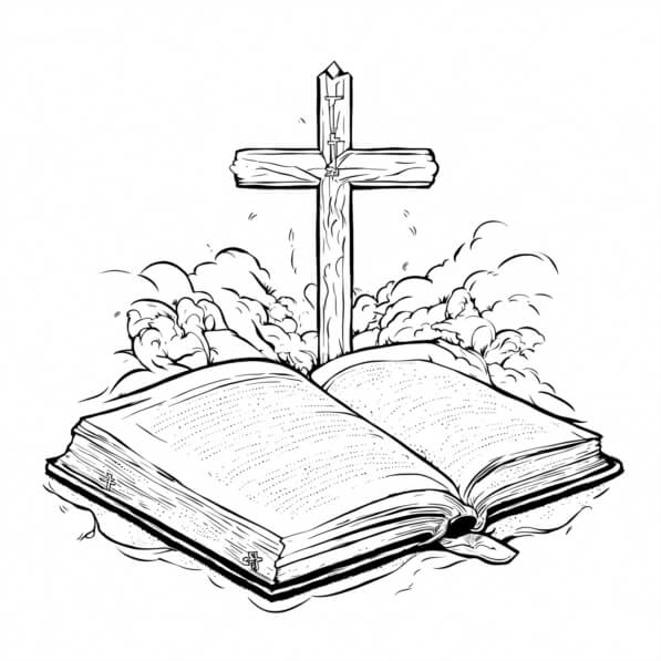 Descarga Dibujo Religioso: Libro con Cruz Páginas para colorear En ...
