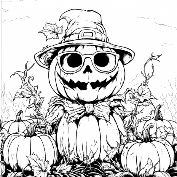 Download Halloween Pumpkin Coloring Page with Hat and Sunglasses ...