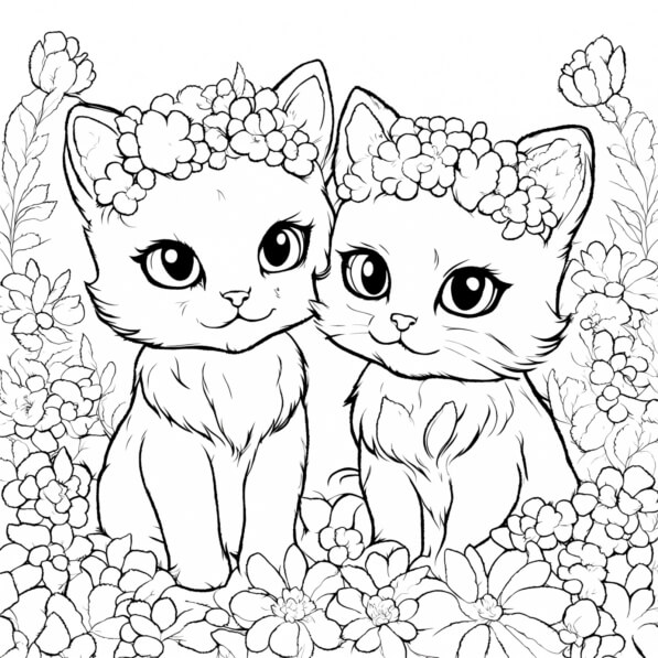 Download Coloring Page with Two Cute Kittens Coloring pages Online ...