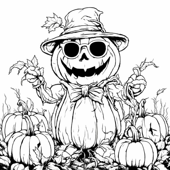 Download Halloween Pumpkin Coloring Page with Sunglasses and Hat ...