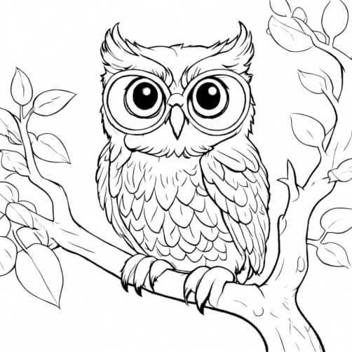 Download Owl on Tree Branch Coloring Page Coloring pages Online ...