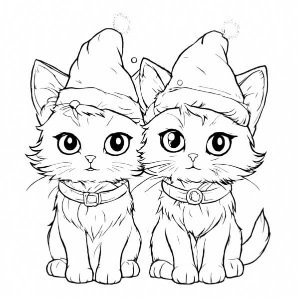 Download Cute Cats with Santa Hats Coloring Page Coloring pages Online ...