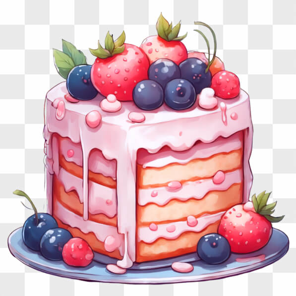 Download Kawaii Pink Cake with Fresh Berries and Icing Kawaii Online ...