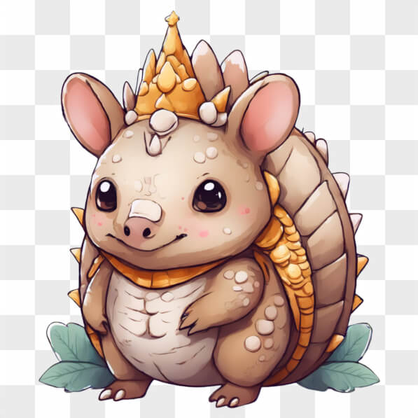 Download Kawaii Armadillo with Crown on Green Leaves Kawaii Online ...