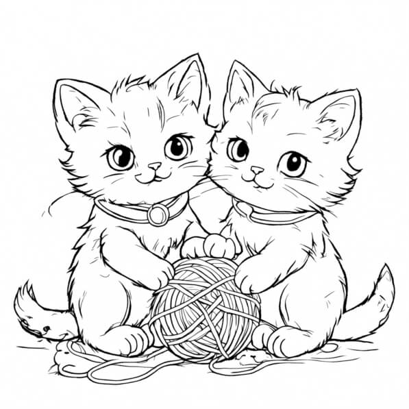 Download Two Kittens Playing with a Ball of Yarn Coloring pages Online ...