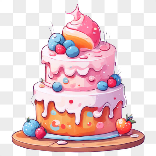 Download Kawaii Three-Tiered Cake with Colorful Frosting and Berries ...