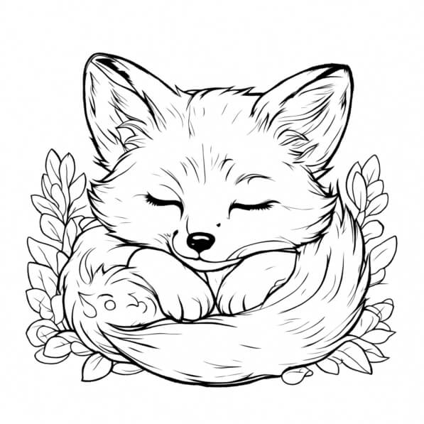 Download Black and White Sleeping Fox Drawing Coloring pages Online ...