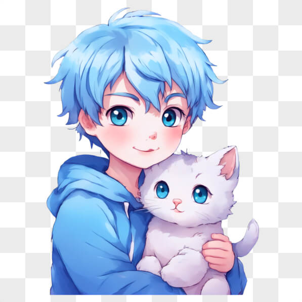 Download Kawaii Anime Boy Holding White Cat Kawaii Online - Creative ...