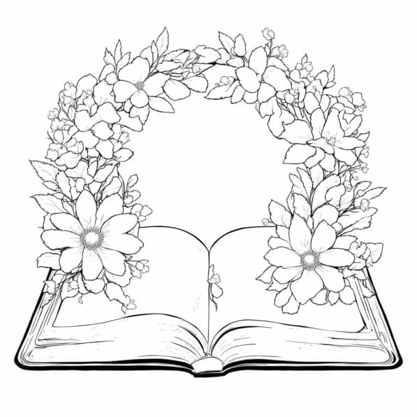 Download Educational Coloring Page with Open Book and Flowers Coloring ...