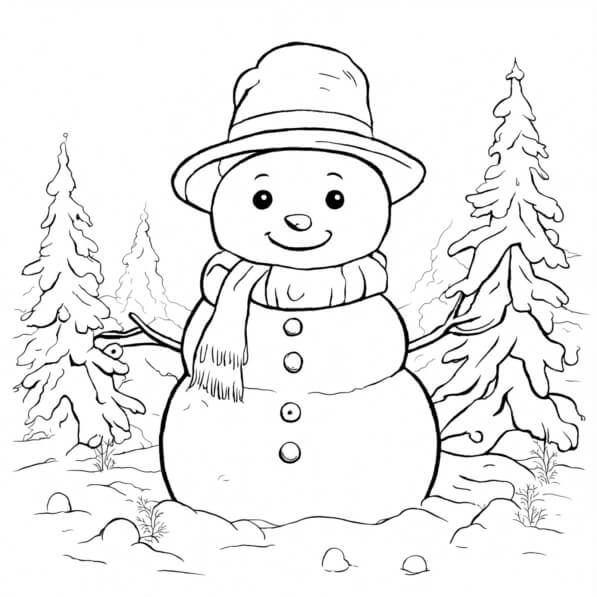 Download Snowman in Snowy Forest Coloring Page Coloring pages Online ...