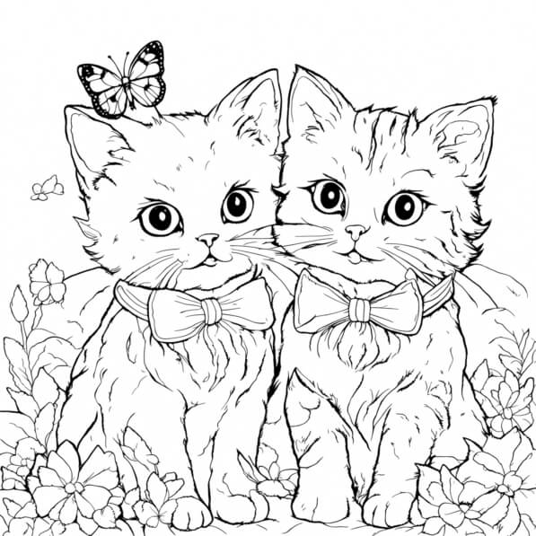 Download Adorable Kittens Coloring Page with Butterfly Coloring pages ...