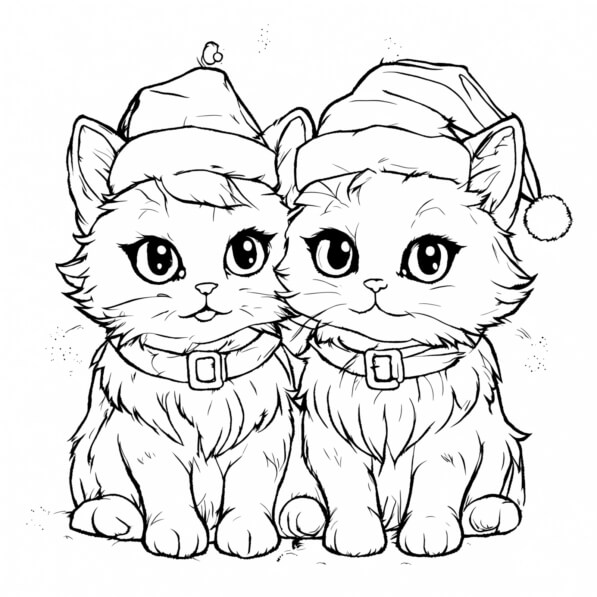 Download Two Cute Kittens in Santa Hats Coloring Pages Coloring pages ...