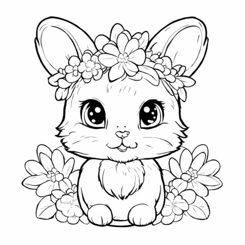 Download Cute Bunny with Flowers Coloring Page Coloring pages Online ...