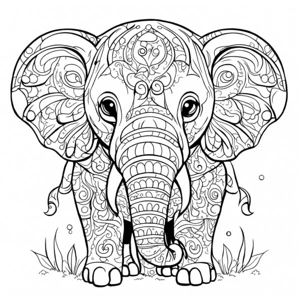 Download Intricate Elephant Coloring Page with Flowers Coloring pages ...