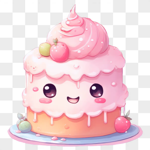Download Kawaii Pink Cake with Icing and Fruit Toppings Kawaii Online ...