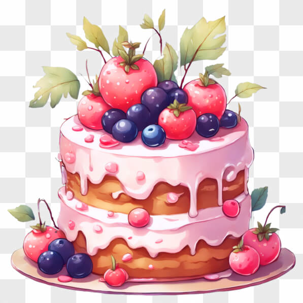 Download Kawaii Pink Cake with Berries and Icing Kawaii Online ...