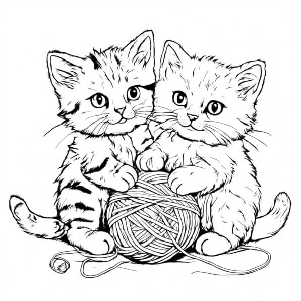 Download Playful Kittens with Yarn Coloring pages Online - Creative Fabrica