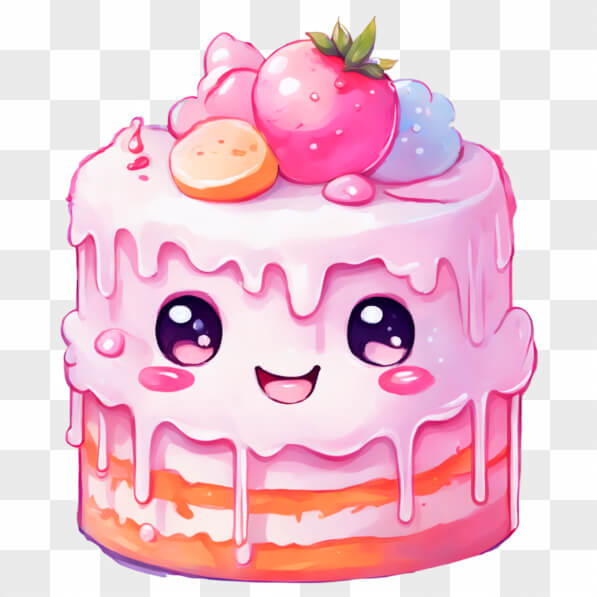 Descarga Pastel Rosa Kawaii con Glaseado y Fresas Kawaii En Línea ...