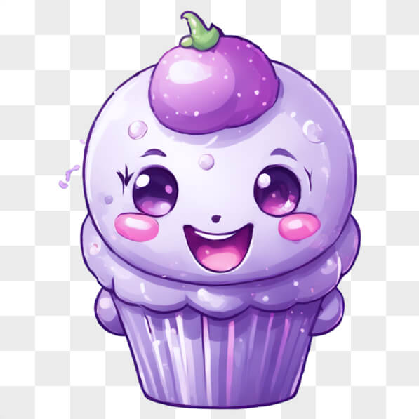 Download Kawaii Cupcake with Purple Frosting and Fruit Decoration ...