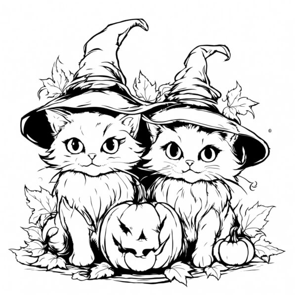 Download Halloween Cats and Pumpkin Coloring Page Coloring pages Online ...