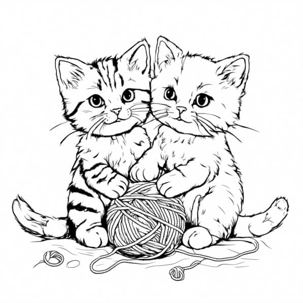 Download Kittens Playing with Ball of Yarn Coloring pages Online ...