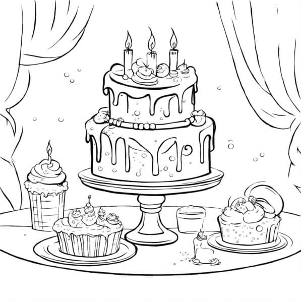 Download Birthday Cake and Cupcakes Educational Coloring Page Coloring ...