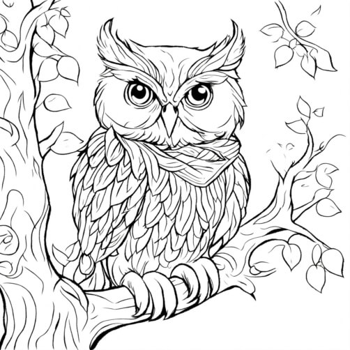 Download Owl Sitting on Tree Branch Coloring Page Coloring pages Online ...