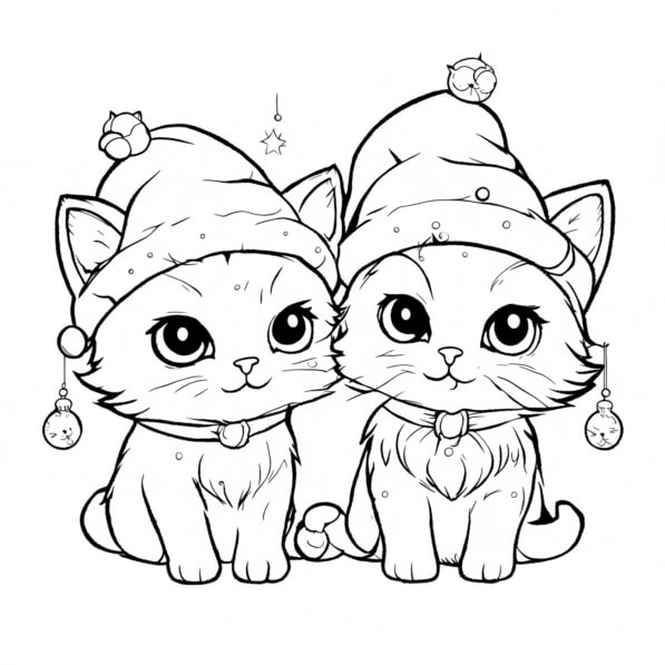 Download Two Cute Kittens in Santa Hats on a Festive Coloring Page ...