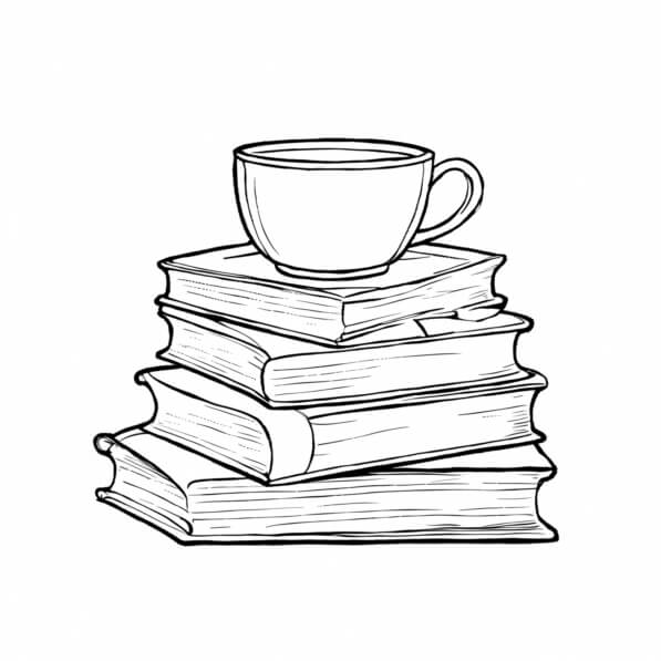 Download Stack of Books with Coffee Cup Illustration Coloring pages ...