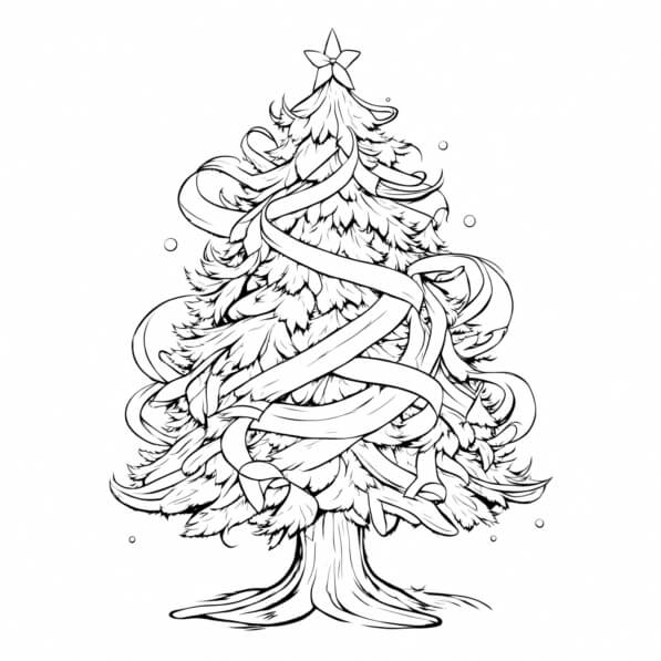 Télécharger Page à colorier d'un sapin de Noël avec des rubans et des ...